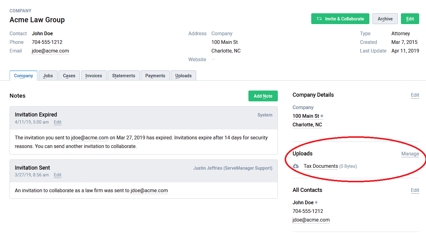 Upload Company Attachments - ServeManager Support